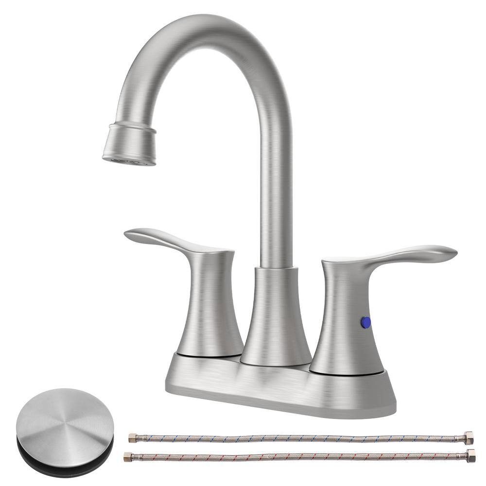 Staykiwi 4 in. Centerset Double Handle Mid Arc Bathroom Faucet with ...