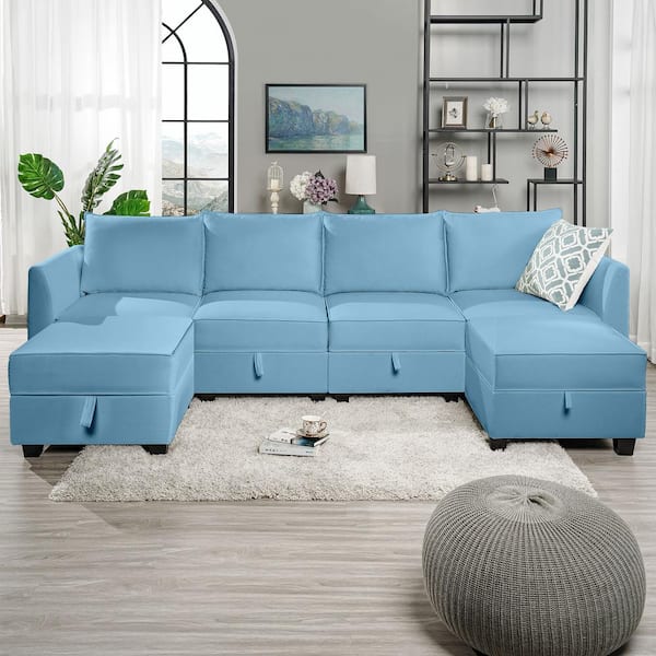 MAYKOOSH Contemporary 4 Piece Modular Sectional Sofa with Double ...