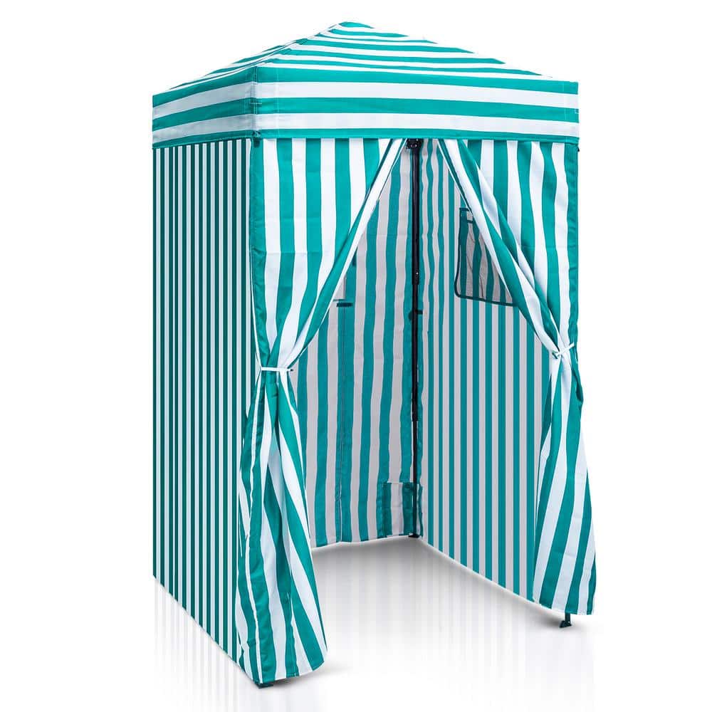 EAGLE PEAK 4 ft. x 4 ft. Pop-Up White/Light Blue Privacy Tent Foldable ...