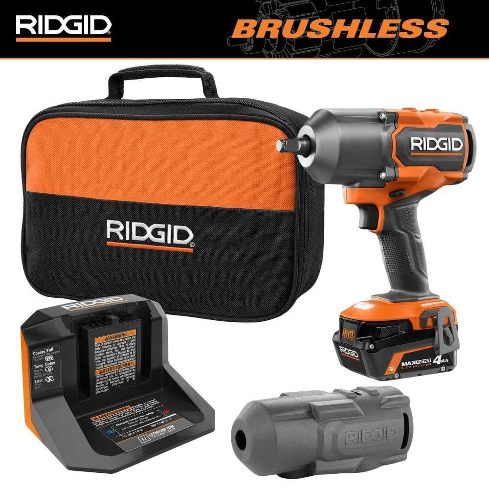 RIDGID 18V Brushless Cordless 1/2 in. HT Impact Wrench Kit with (1) 4.0 ...