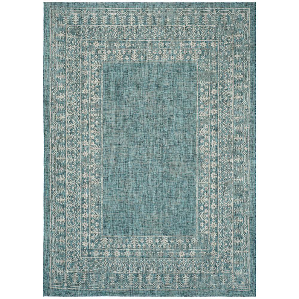 SAFAVIEH Courtyard Blue/Gray 7 ft. x 10 ft. Border Ornate Indoor ...