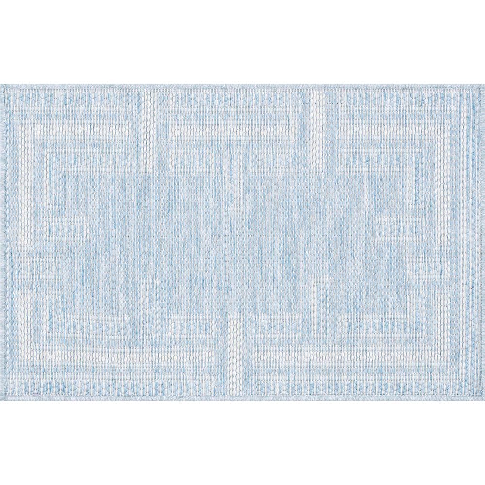 Tayse Rugs Bailey Aqua 2 ft. x 3 ft. Transitional Geometric Flat Weave ...