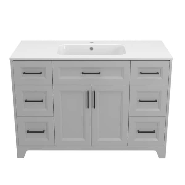 36 in. W x 22 in. D x 34 in. H Solid Wood Bath Vanity in Gray with ...
