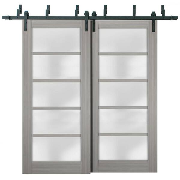 Sartodoors 48 in. x 84 in. 2 Panel Frosted Glass Gray Ash Solid MDF ...