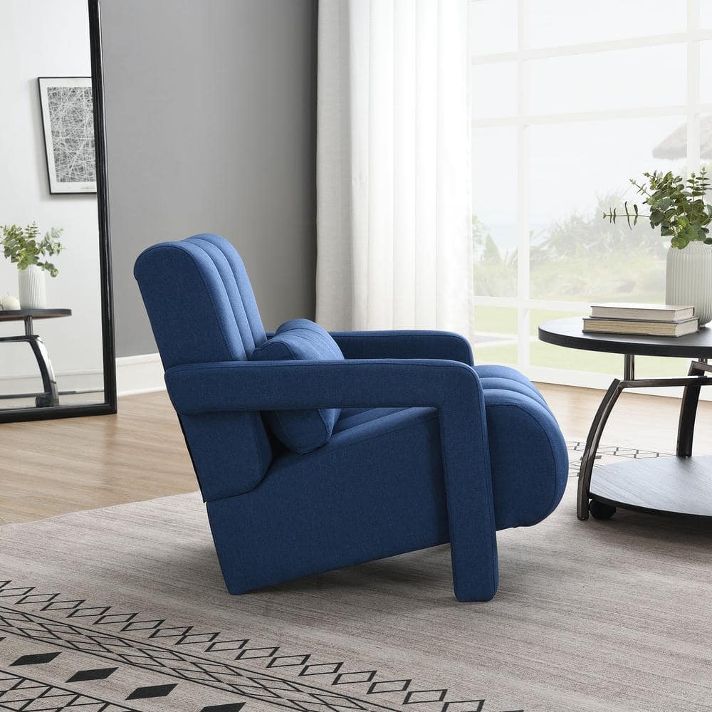 Blue Comfy Linen Fabric Accent Chair Modern Upholstered Armchair with ...