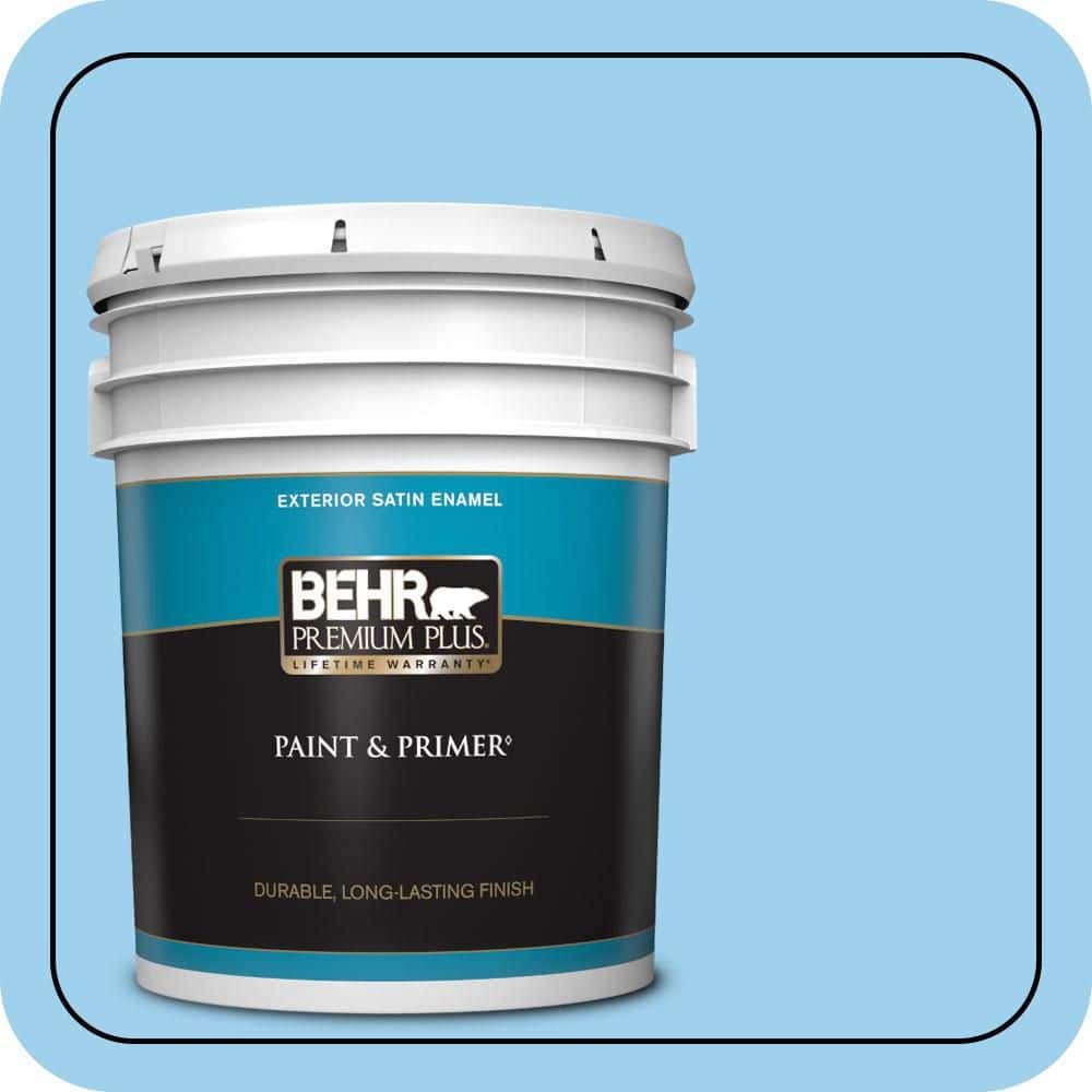 BEHR PREMIUM PLUS 5 gal. #P500-3 Spa Blue Satin Enamel Exterior Paint ...