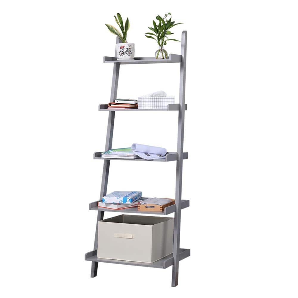 FUNKOL Gray 5-Tier Ladder Shelf with Storage GLadderLSS - The Home Depot