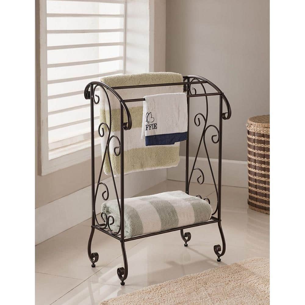 Kings Brand Furniture Brown 3-Bar and Shelf Classic Freestanding Towel ...