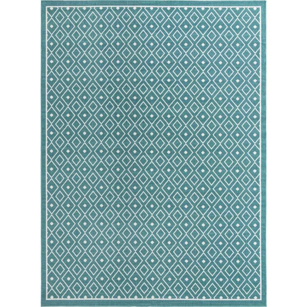 Unique Loom Outdoor Trellis Kafes Teal 9 ft. x 12 ft. 2 in. Area Rug ...