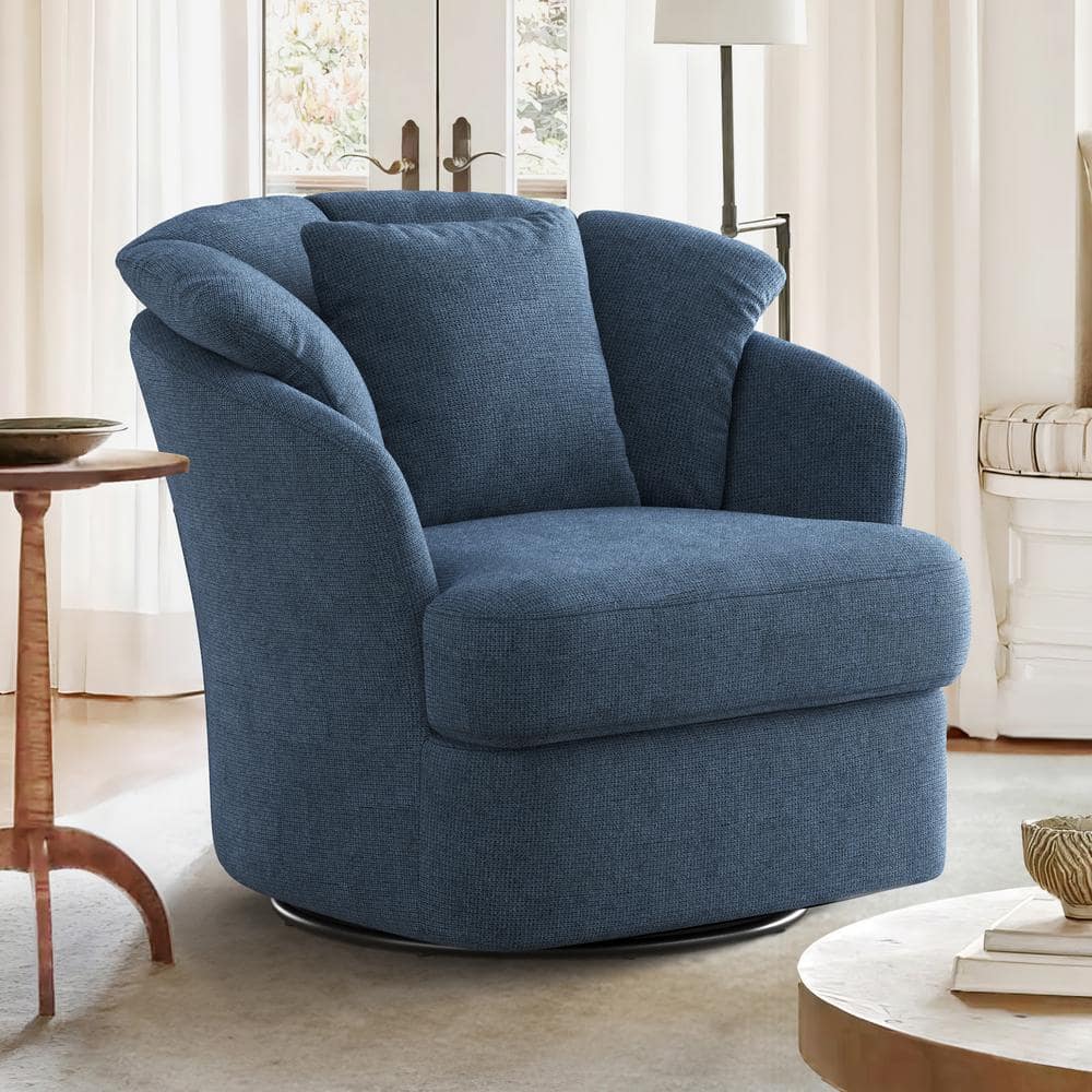 LUE BONA Rowena Oversized Blue Fabric Upholstered Swivel Accent Chair ...