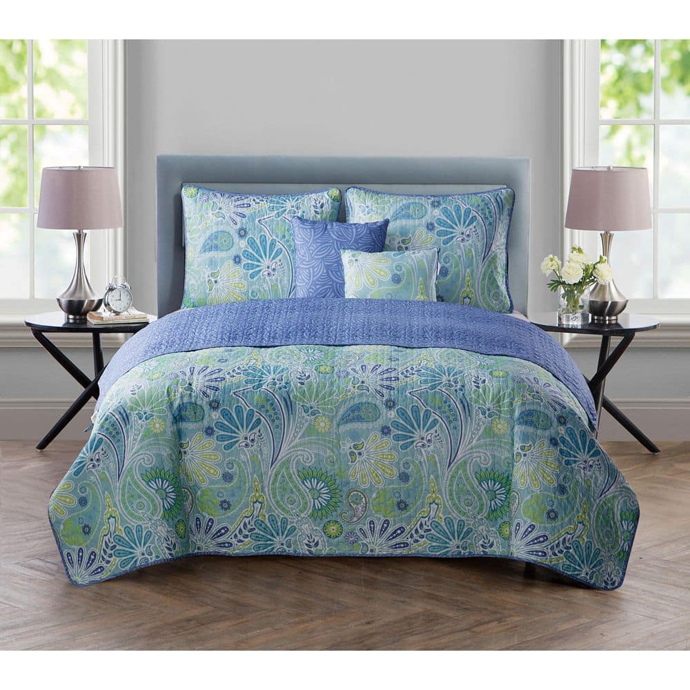 VCNY Home Harmony 3-Piece Blue Paisley Reversible Microfiber Quilt Set ...