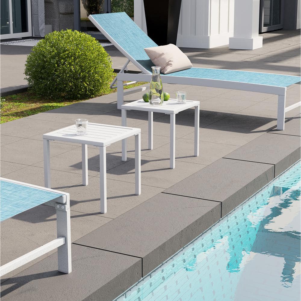 Crestlive Products 15.7 in. Square Aluminum Outdoor Side Table in White ...