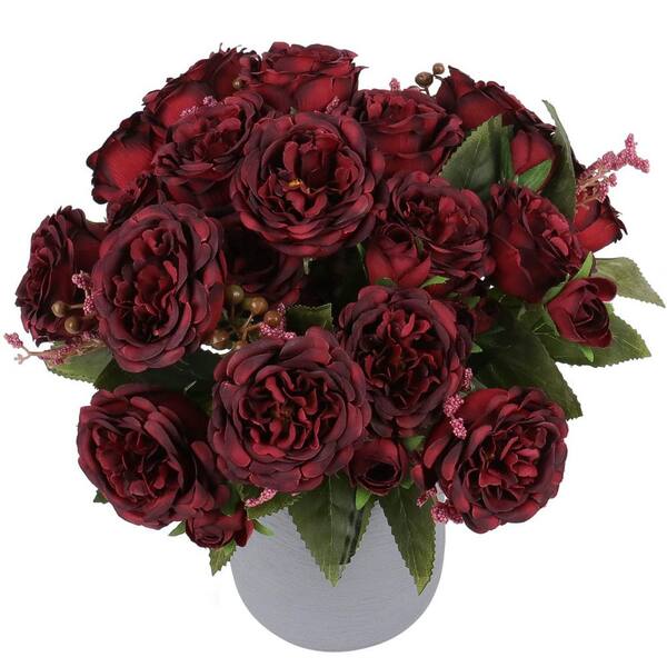 12.59 in. red Indoor Artificial Peony in Pot LX0355 - The Home Depot