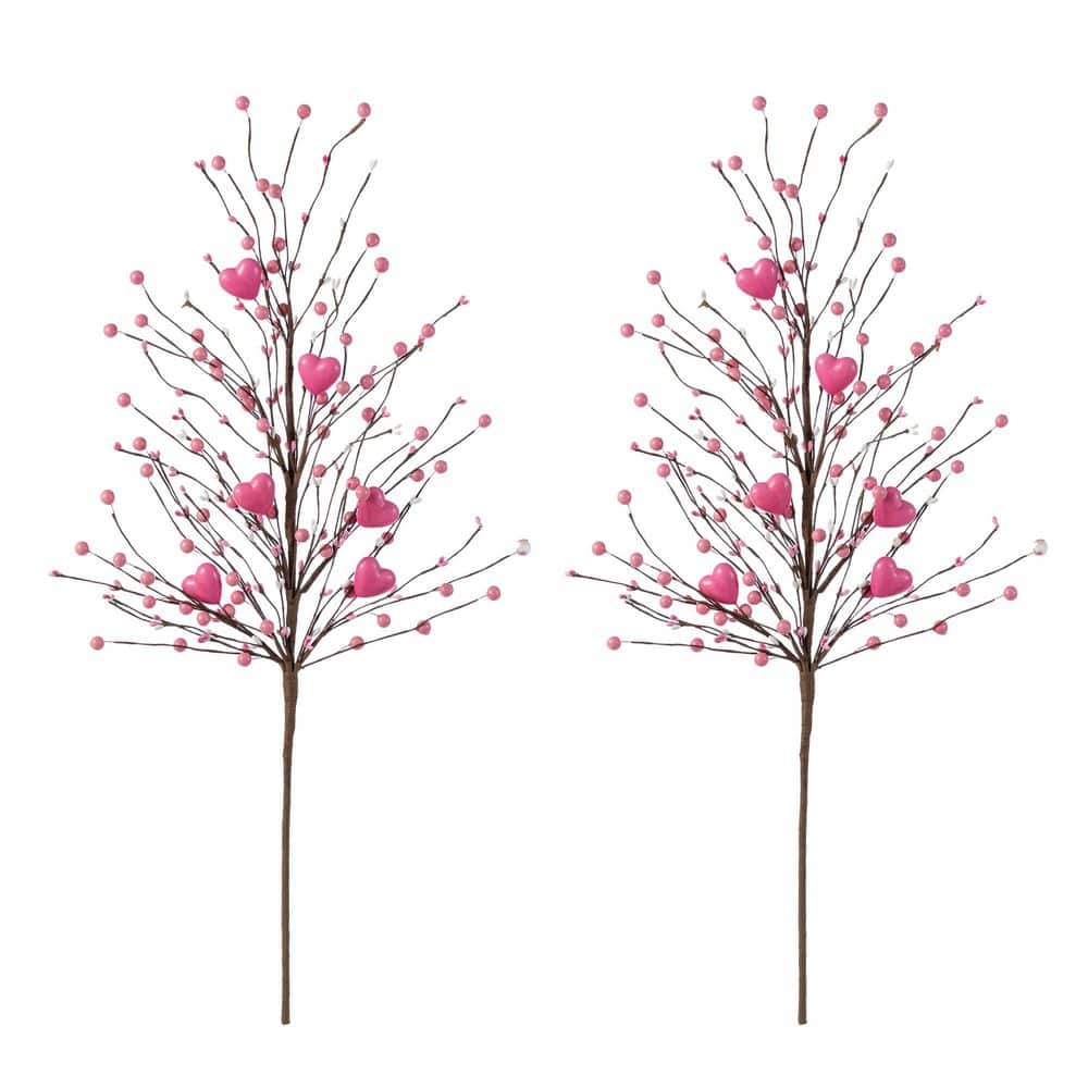 Glitzhome 28 in. H Set of 2 Valentine's Pink Berry and Heart Picks ...