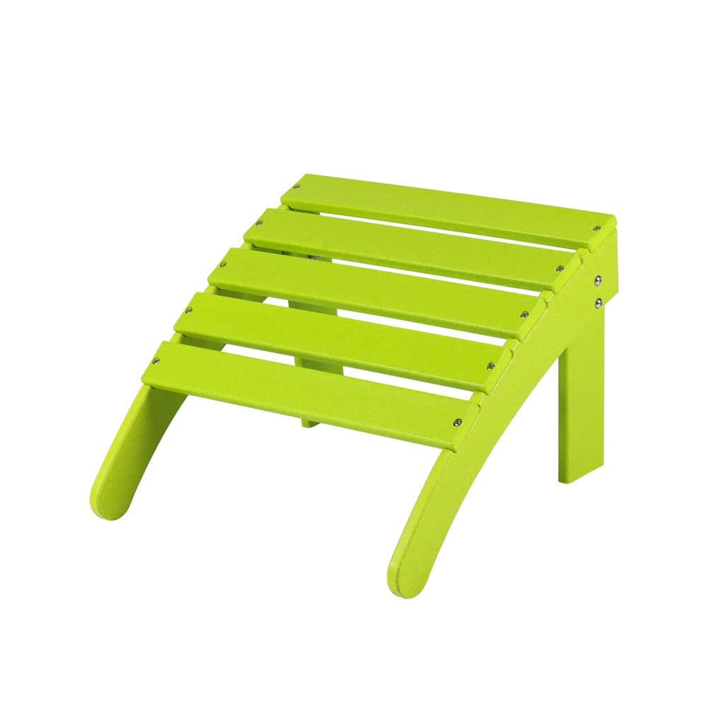 Aoodor HDPE Plastic Outdoor Adirondack Ottoman Footrest in Solid Lime ...