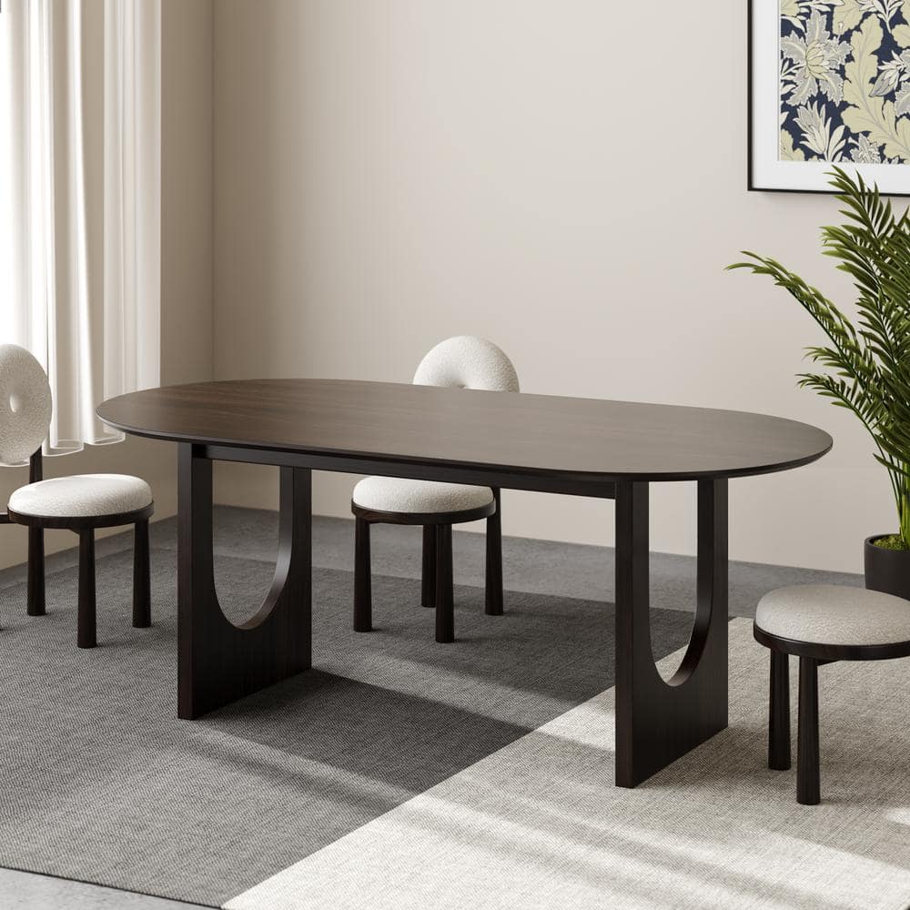 Lirago Solid Wood Walnut 79 in. Kitchen Tables Double Pedestal Dining ...