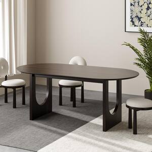 Lirago Oval Solid Wood Walnut 67 in. Kitchen Tables Double Pedestal ...