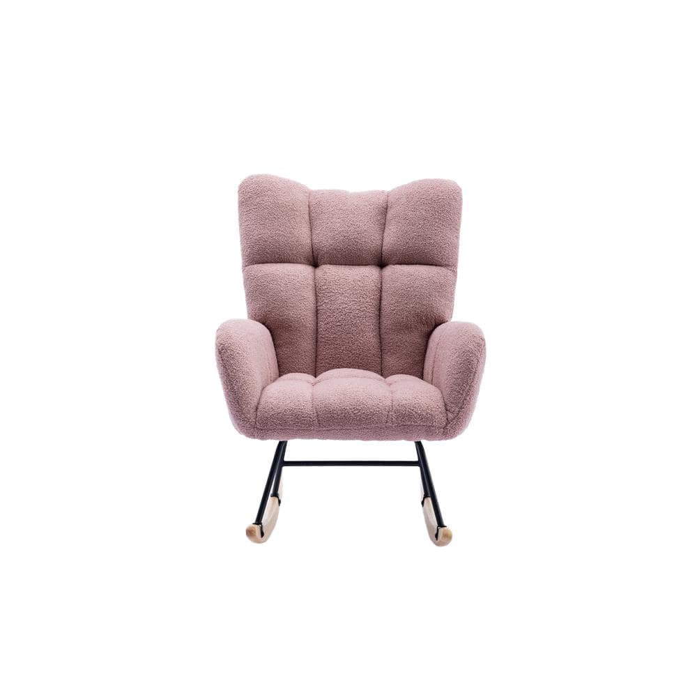 Afoxsos Black Wood and Metal Frame Outdoor Rocking Chair with Pink Soft ...