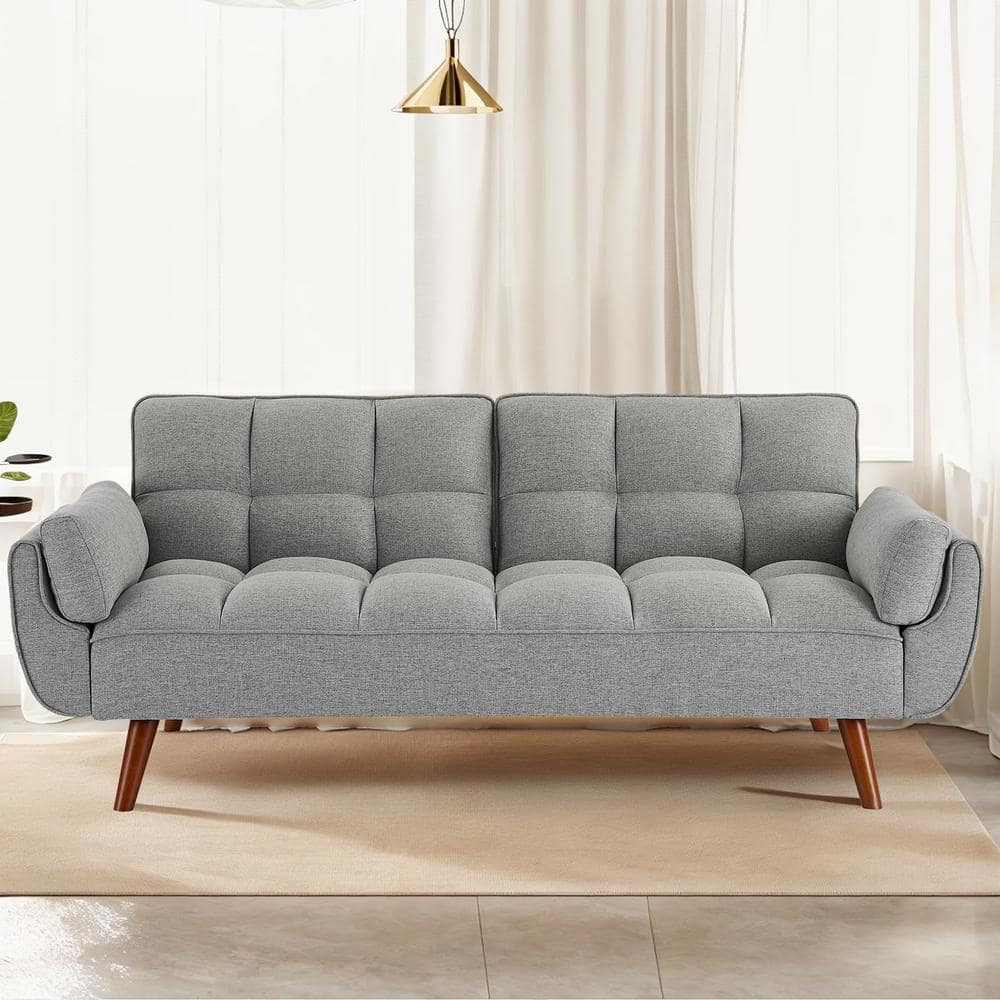 Mydepot 32.88 in. W Gray Linen 2-Seat Futon Convertible Upholstered ...