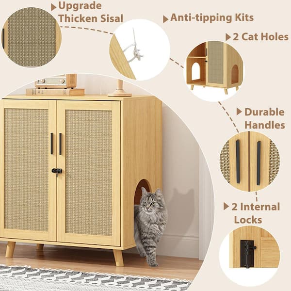 FUFU GAGA Modern Cat Litter Box Enclosure Indoor Hidden Litter Box Furniture Cat Washroom Storage with Lock Sisal Door for Rooms Y THD 180112 02FG cc The Home Depot