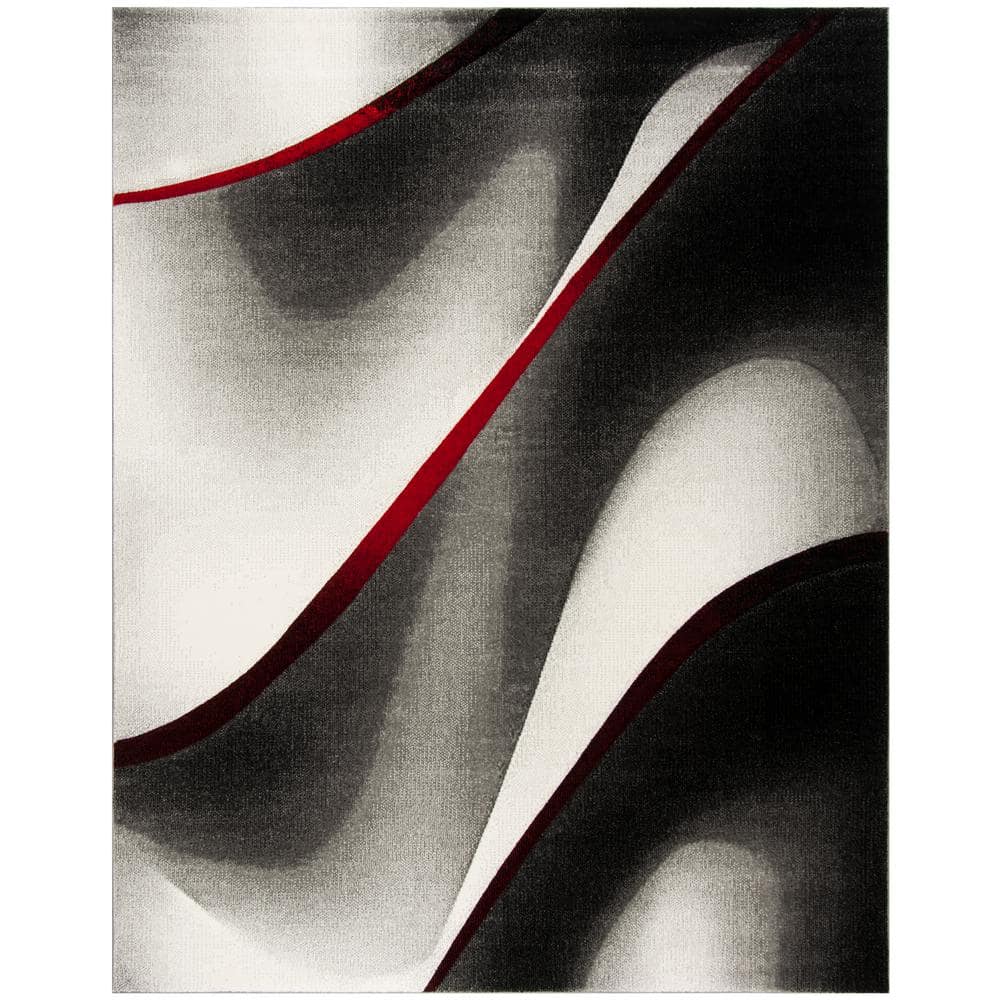 SAFAVIEH Hollywood Gray/Red 8 ft. x 10 ft. Abstract Area Rug HLW712K-8 ...