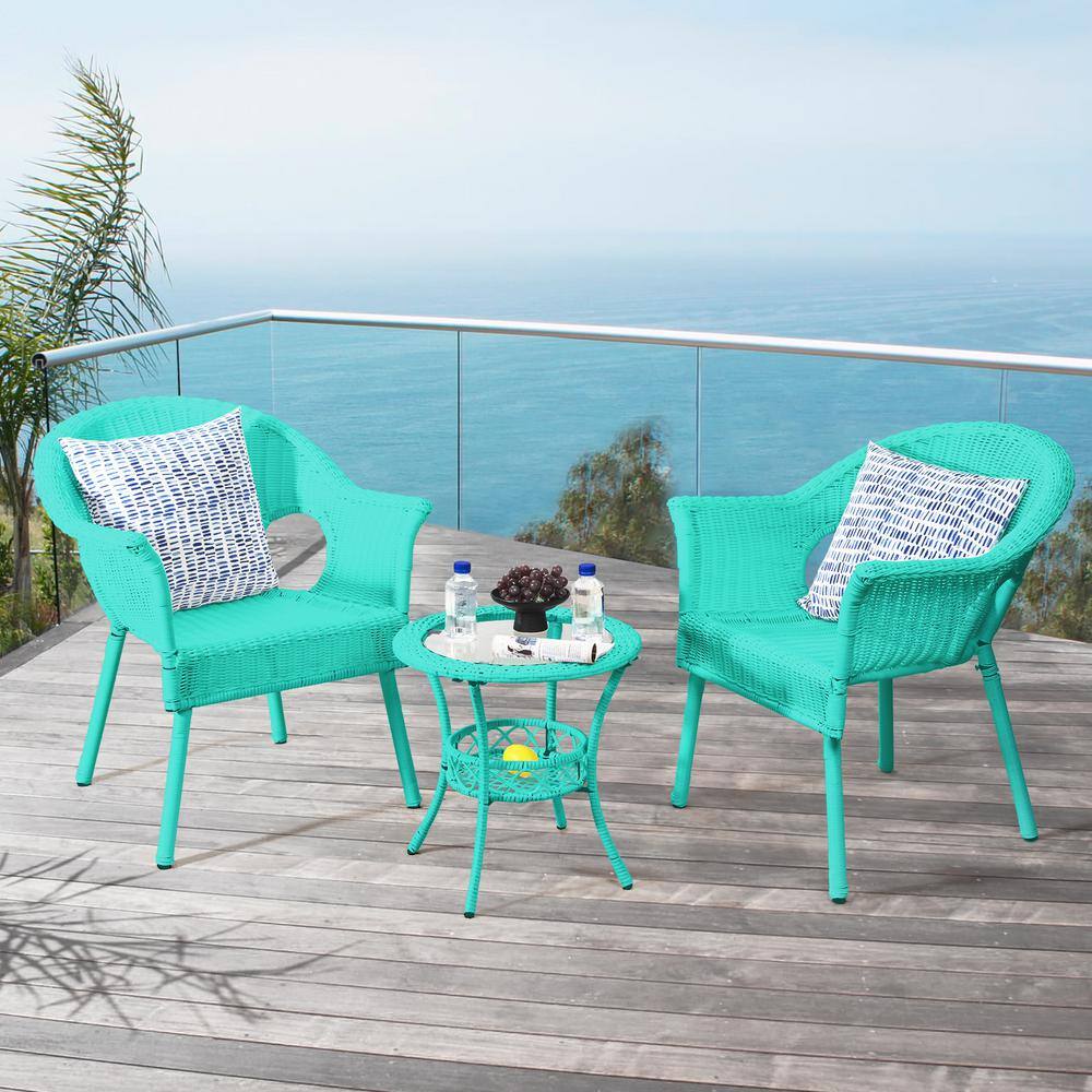 Sudzendf Blue 3-Piece Patio Sets Outdoor Wicker Patio Furniture Sets ...