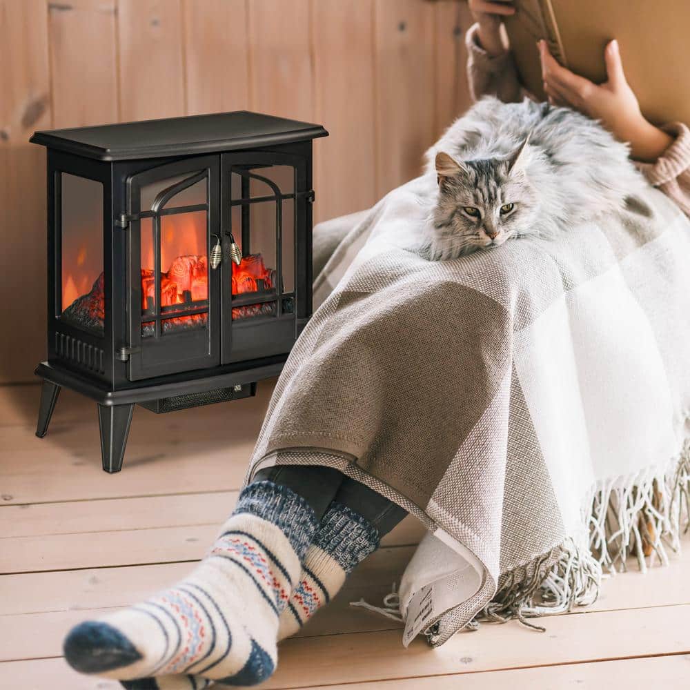 Siavonce 15 in. Electric Freestanding Fire Place Stove with Realistic ...