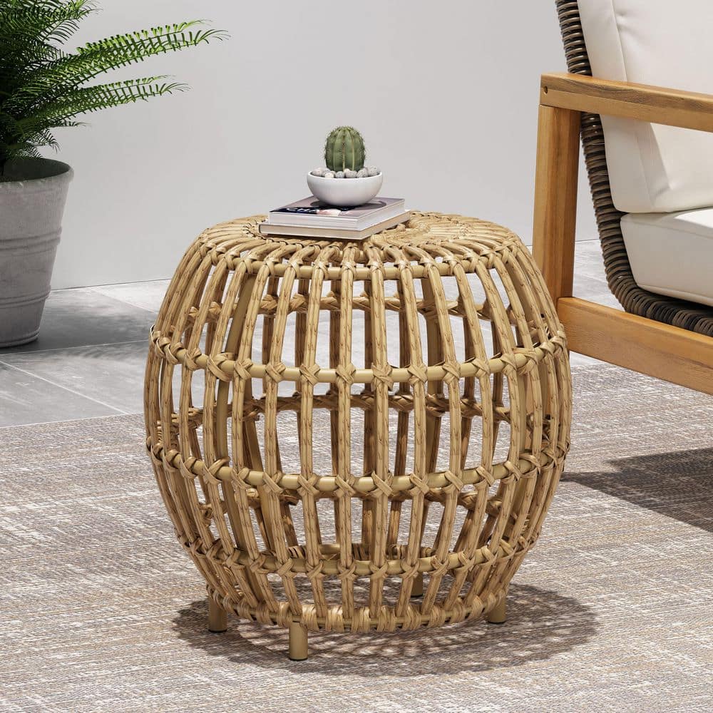 Light Brown Round Wicker Outdoor Coffee Table with Weave Finish BZQ002 ...