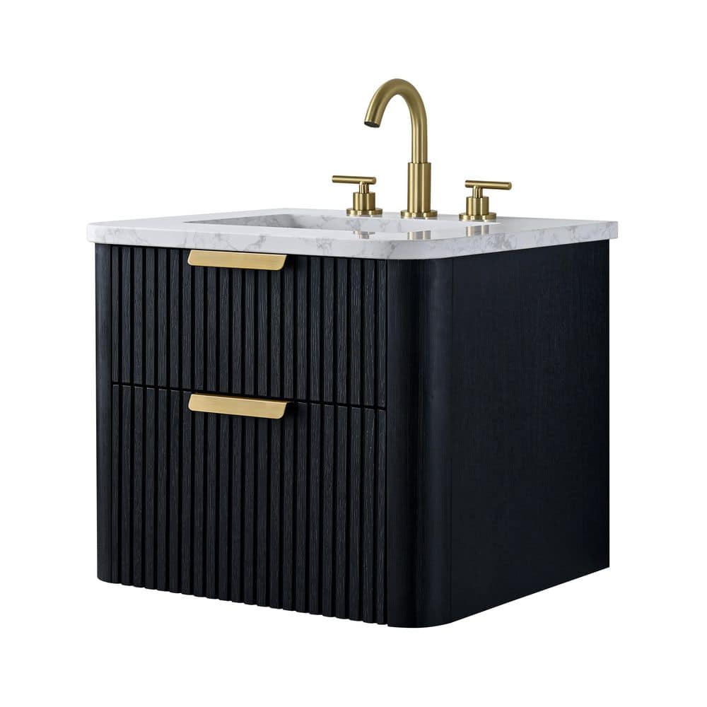 SUDIO Warren 24 in. W Floating Bath Vanity in Black Oak, Engineered ...