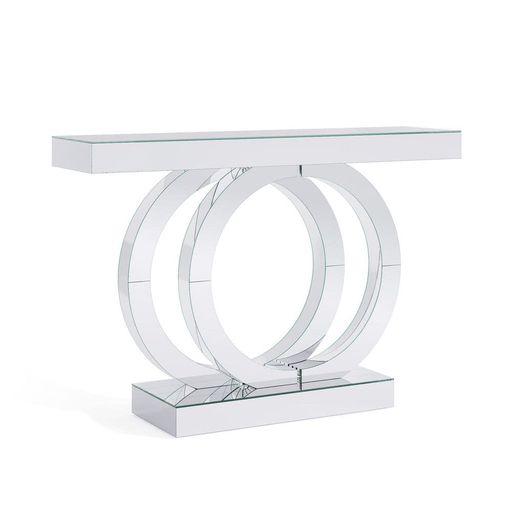 BYBLIGHT Turrella 43.3 in. Silver Rectangle Glass Console Table ...