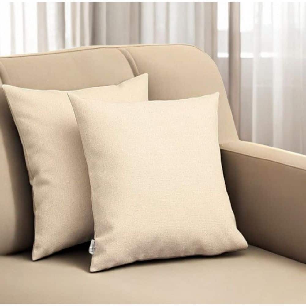 HomeRoots Ivory Solid Polyester 18 in. X 18 in. Throw Pillow Set of 2 ...