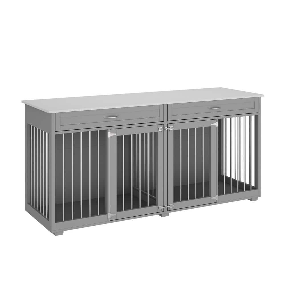 FUFU&GAGA Modern Large Dog Kennel Furniture with 2-Drawers, Indestructible Dog Cage Pens with ...