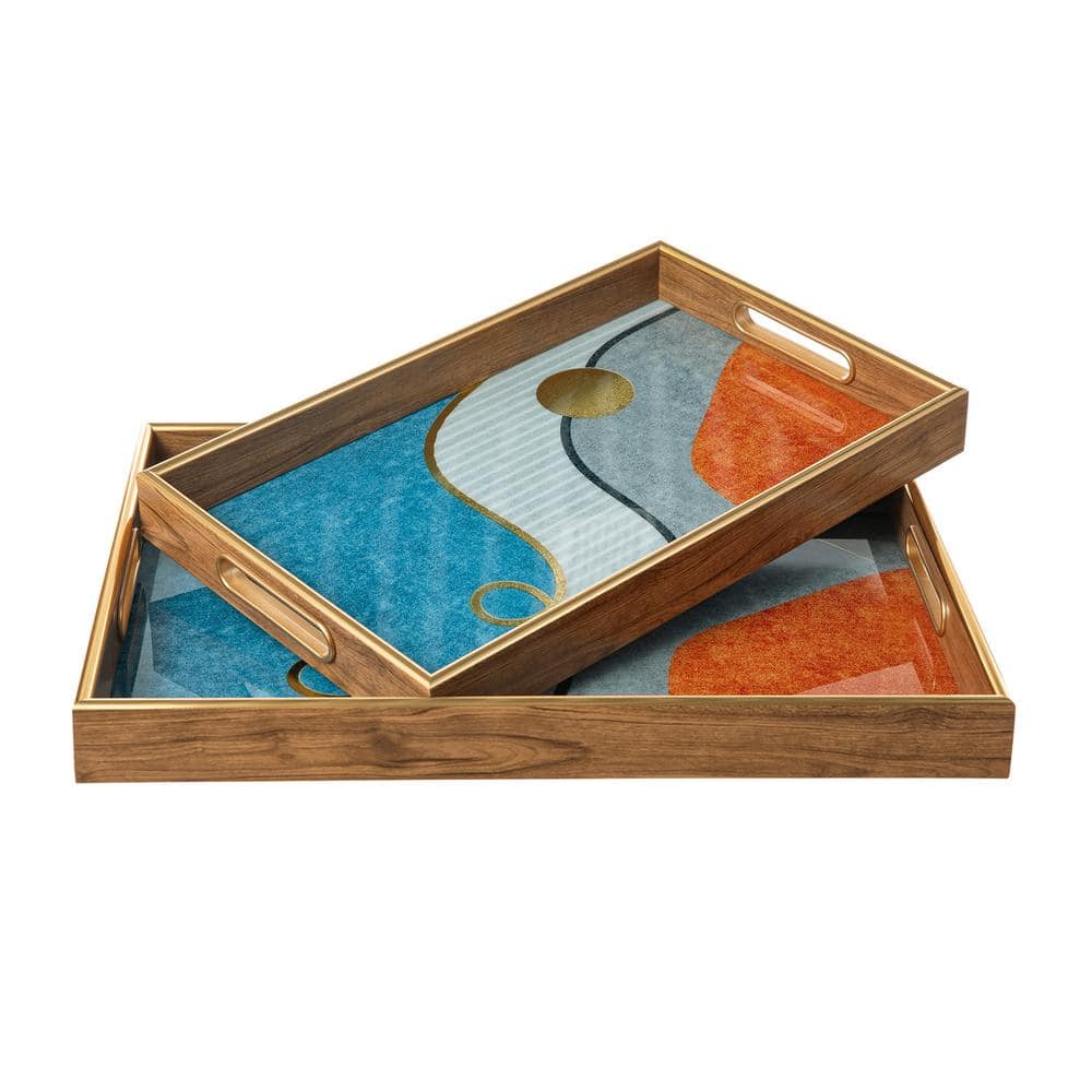 Glitzhome Rectangle Multi Wooden and Plastic Abstract Decorative Trays ...
