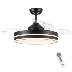 PUDO 52 in. Integrated LED Indoor Black Ceiling Fan Lighting with 3 ...
