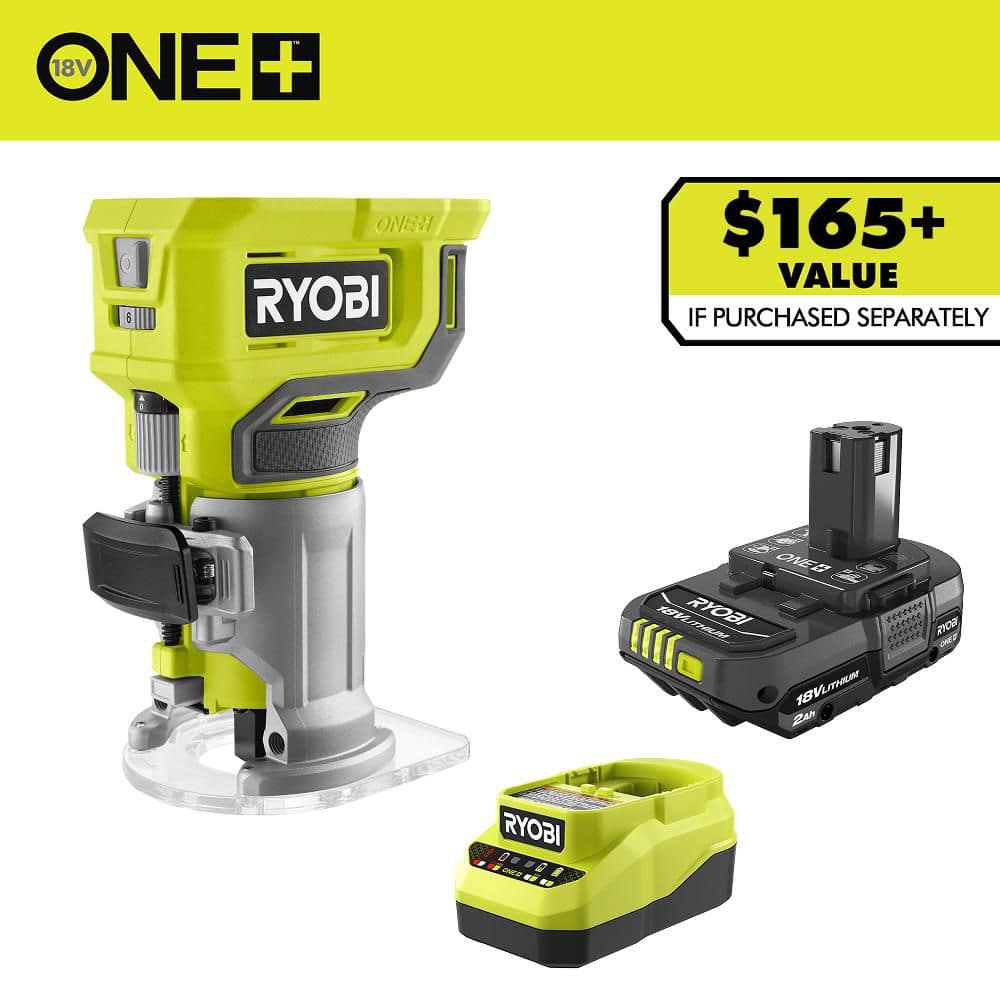 RYOBI ONE+ 18V Cordless Compact Fixed Base Router with 2.0 Ah Battery ...