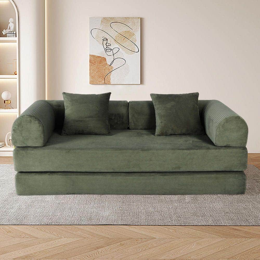 HOMEFUN 75 in. 2-in-1 Green Microfiber Foldable Boneless Couch Twin ...