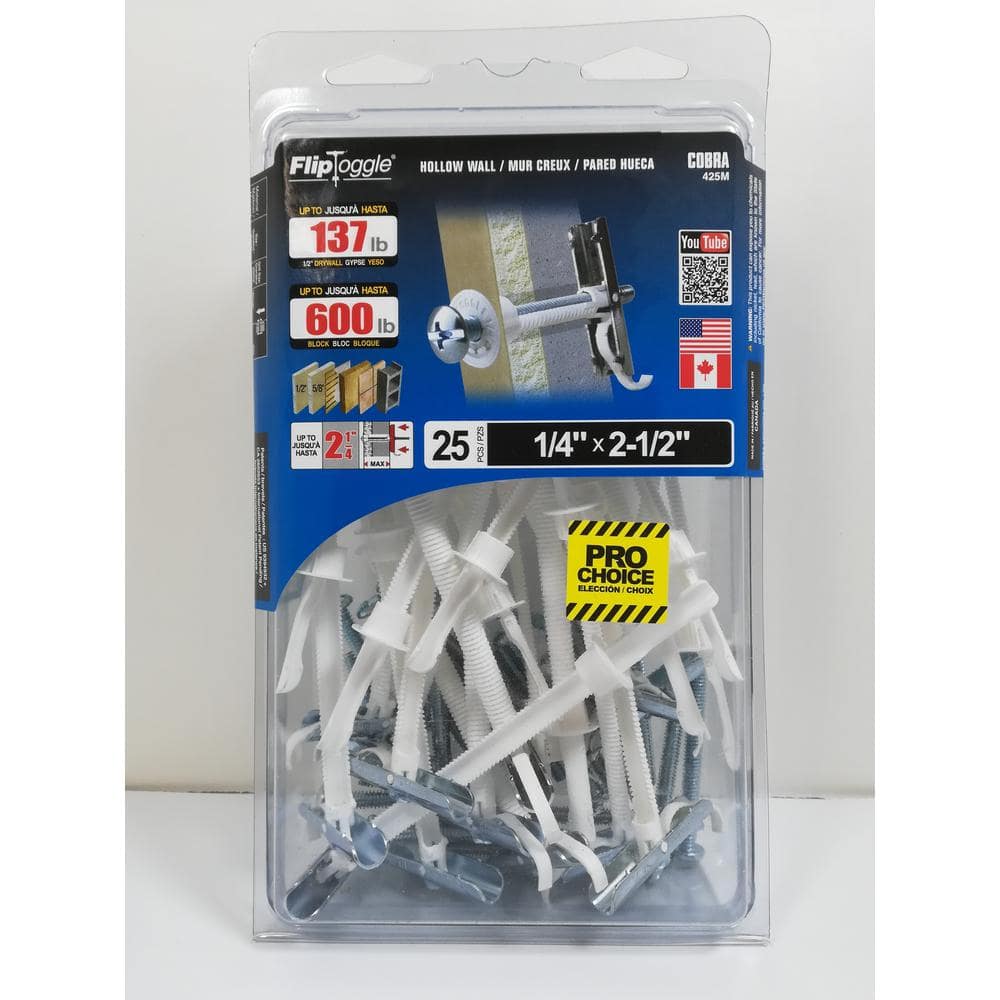 FLIPTOGGLE 1/4 in.-20 x 2-1/2 in. Anchor Plus Bolts (25-Piece) – eX-tremes