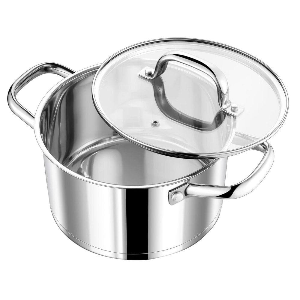 4 Quarts Stainless Steel Stock Pot with Lid, Tri-Ply Bottom and Clear ...