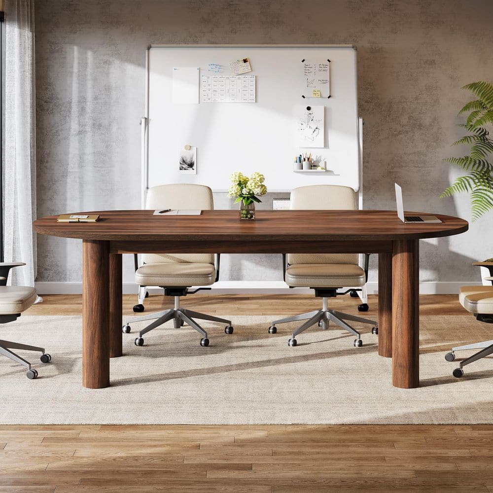 BYBLIGHT Capen 63 in. Oval Walnut Wood Computer Desk Oval Conference ...