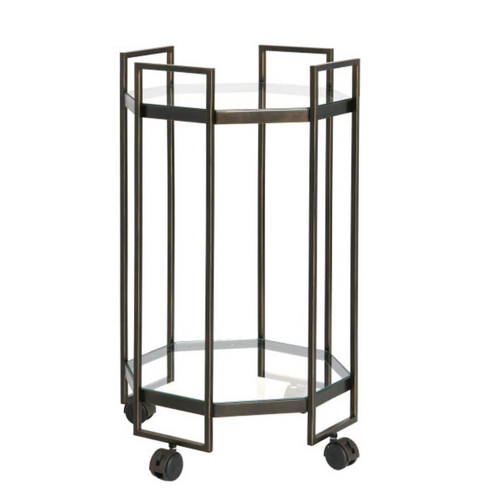 3R studios Octagon Black Metal Bar Cart with Wheels EC0570 - The Home Depot
