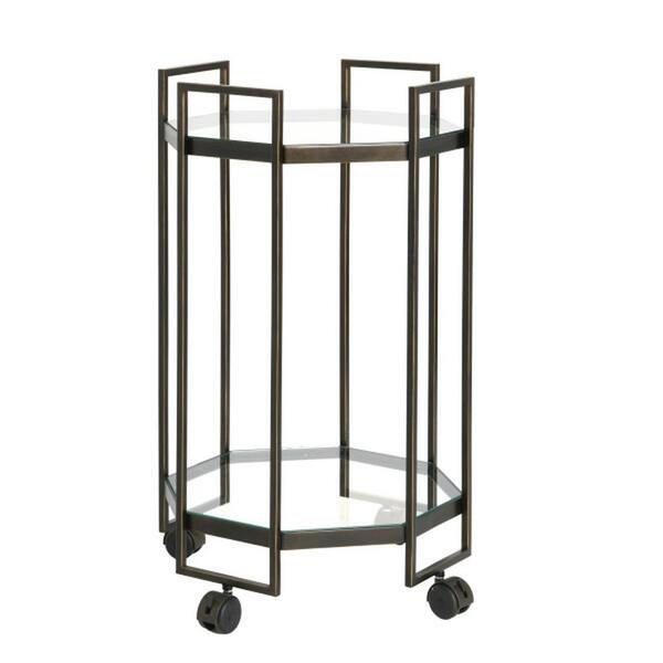 3R studios Octagon Black Metal Bar Cart with Wheels EC0570 - The Home Depot