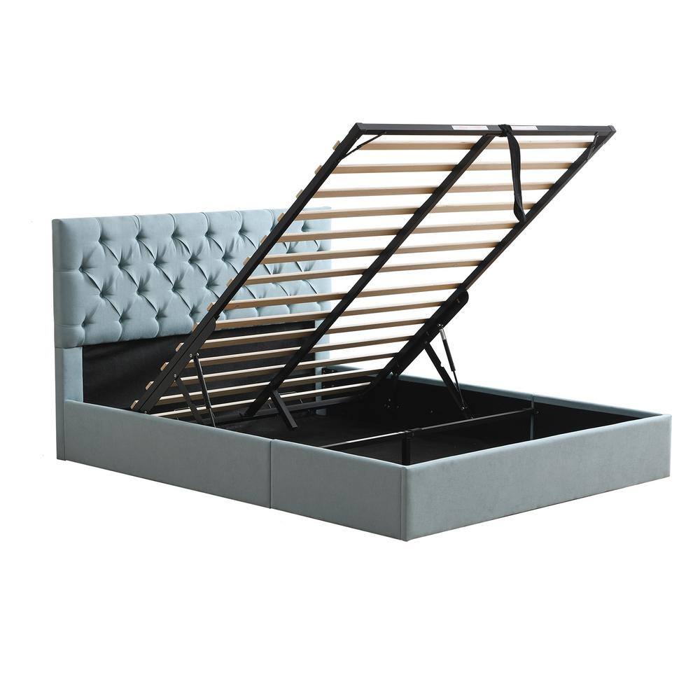 Ahokua Aqua Blue Frame Queen Size Upholstered Platform Bed with Lift-up ...
