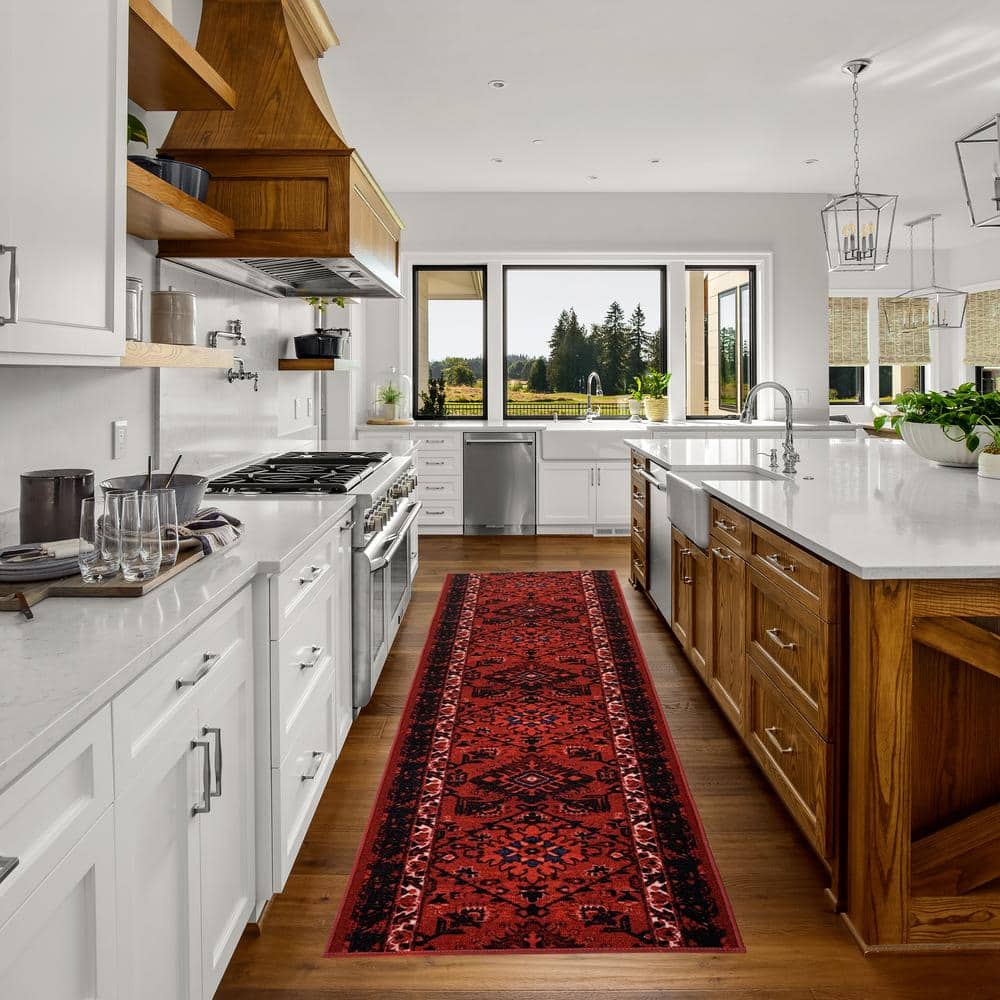 PLAYA RUG Bokhara Torkaman Burgundy 26 in. W x 24 ft. L RunnerRug/Stair ...