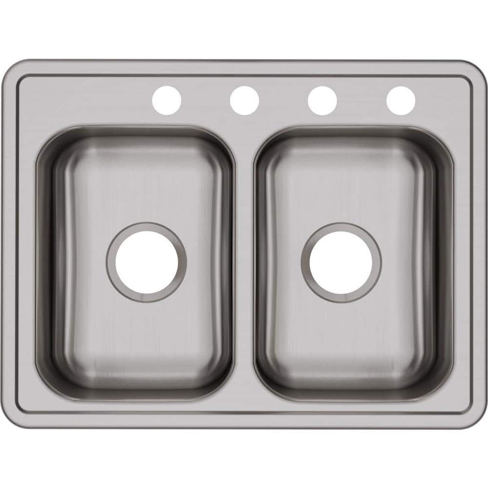 Elkay Dayton Drop-in Stainless Steel 25 in. 4-Hole Double Bowl Kitchen ...