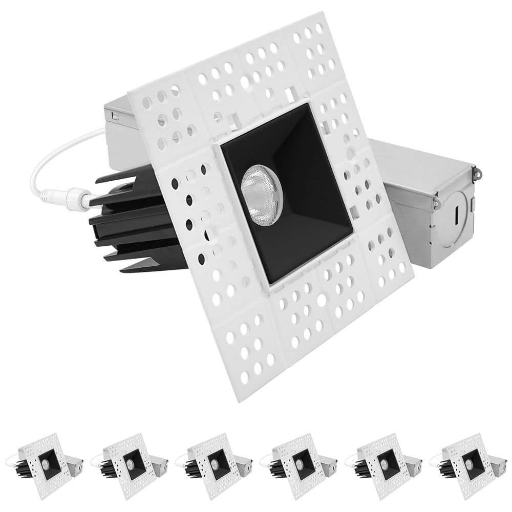 LUXRITE 1 in. Integrated LED Recessed Light Trimless with J-Box Black ...