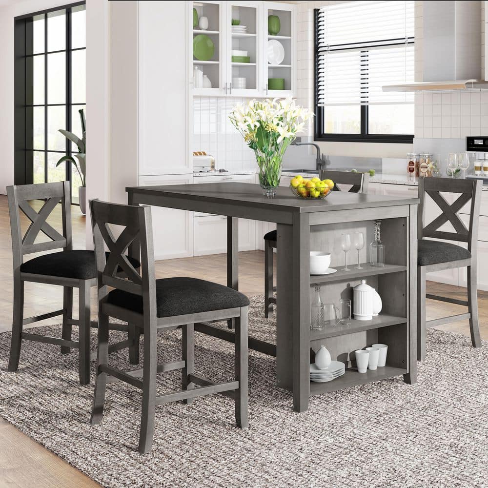 Harper & Bright Designs Rustic Farmhouse 5-Piece Gray Wood Top Counter ...