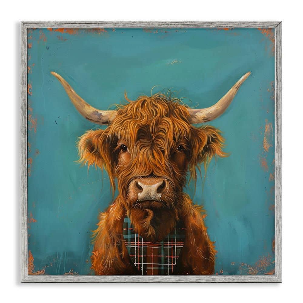 Stupell Industries Highland Cow on Blue by LSR Design Studio Gray ...