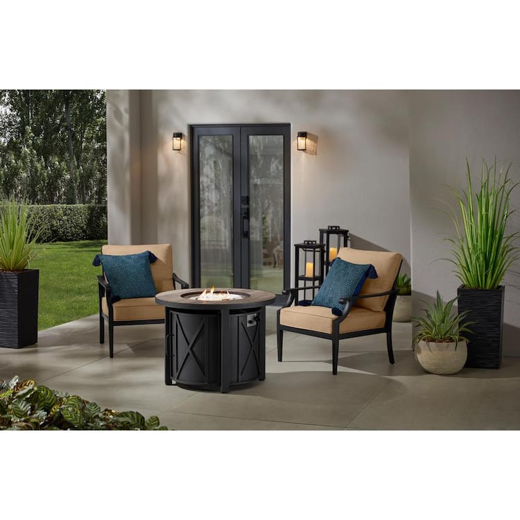 Hampton Bay 35 in. W x 26 in. H Round Steel Propane Fire Pit Table with ...