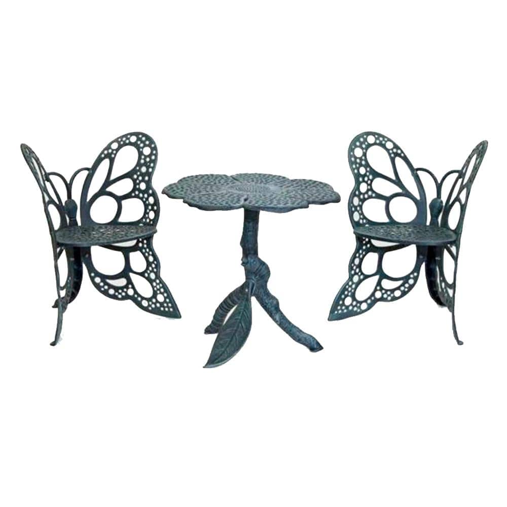 FlowerHouse Butterfly Antique 3-Piece Cast Aluminum Outdoor Bistro Set ...