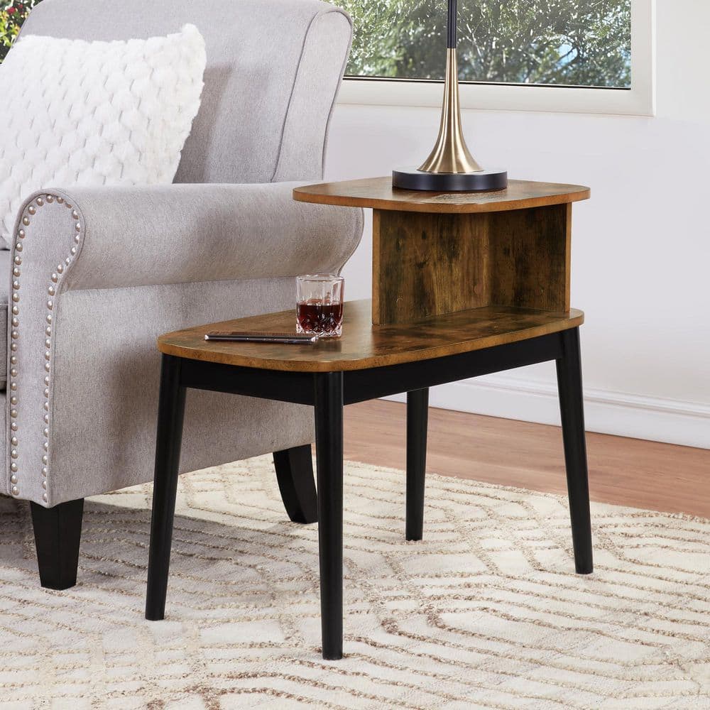 Convenience Concepts Maxwell 28 in. Barnwood/Black Rectangle Wood End Table with 2-Tiers R6-460 ...